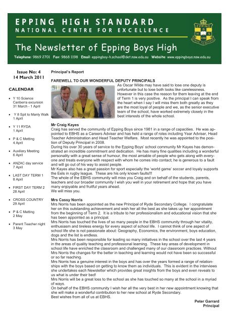 The Newsletter of Epping Boys High - Epping Boys High School
