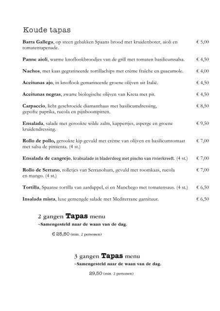 Spaans Menu Menu Aan Boord Iberia Nederland