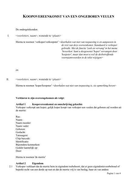 KOOPOVEREENKOMST VAN EEN ONGEBOREN VEULEN