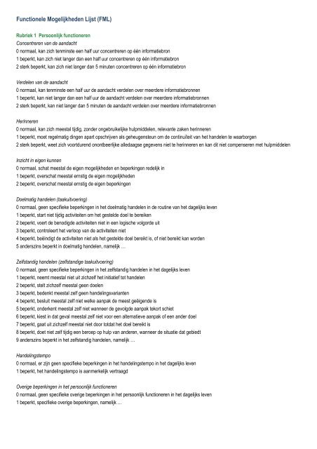 Functionele Mogelijkheden Lijst (FML) - Artritis Psoriatica