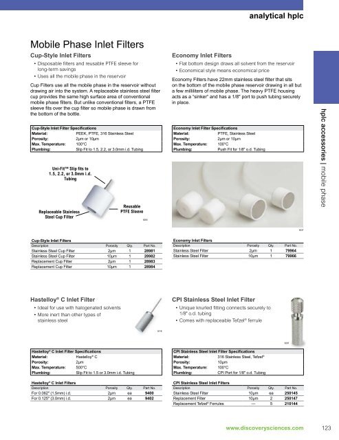 Mobile Phase Inlet Filter
