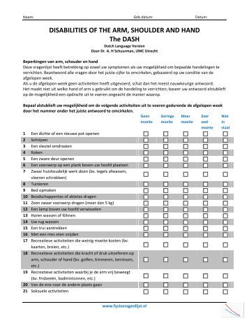 Disabilities of the Arm, Shoulder and Hand (DASH)