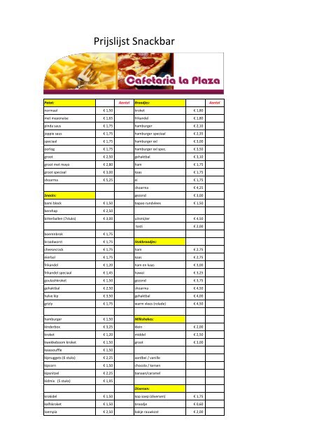 Bestellijst - voorbeeld