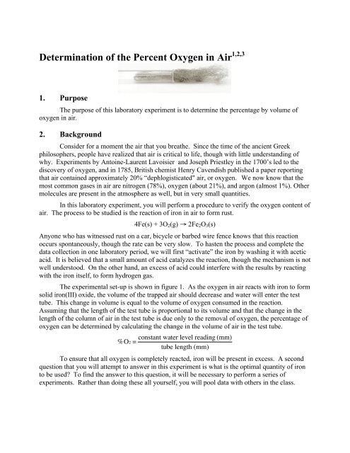 Determination of the Percent Oxygen in Air