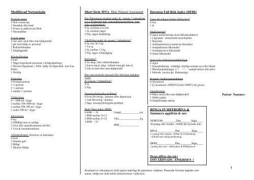 Modifierad Nortonskala Short form MNA Mini Nutreal Assesment ...