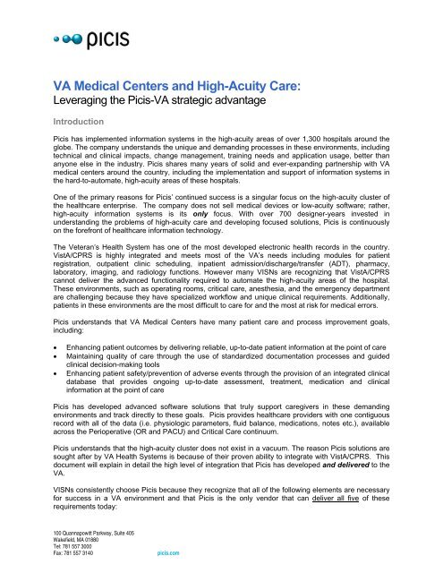 VA Medical Centers and High-Acuity Care: - Picis