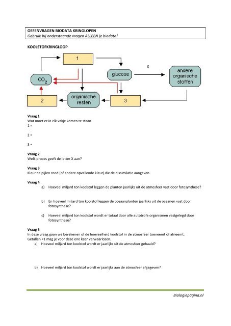Oefenvragen BIODATA: Koolstofkringloop en ... - Biologiepagina