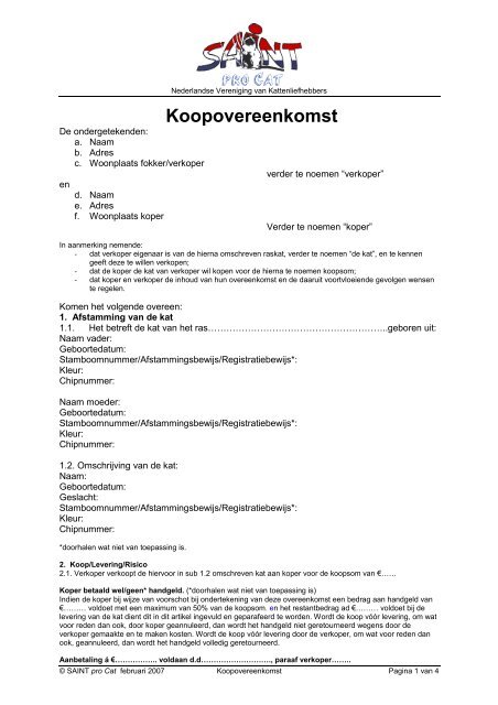 Koopovereenkomst - Saint pro Cat