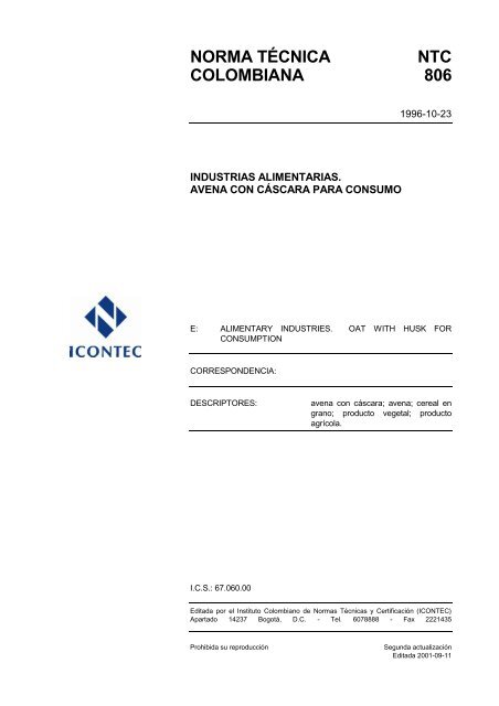NORMA TÉCNICA NTC COLOMBIANA 806 - Icontec NORMA TÉCNICA NTC COLOMBIANA 806 - Icontec