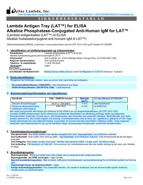Lambda Antigen Tray (LAT™) for ELISA Alkaline ... - One Lambda