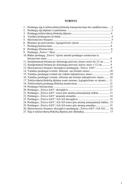 1 TURINYS 1. Perdangų sijų ir tuščiavidurių blokelių ... - Teriva