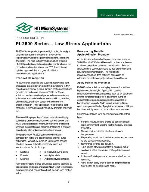 PI-2600 Series – Low Stress Applications - HD MicroSystems