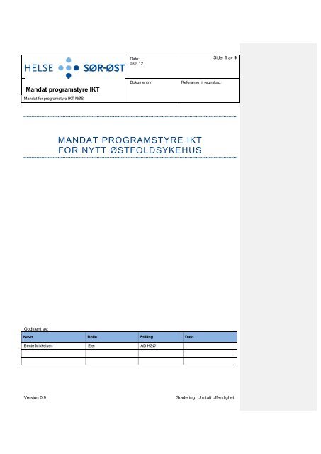 MANDAT PROGRAMSTYRE IKT FOR NYTT ... - Sykehuset Østfold