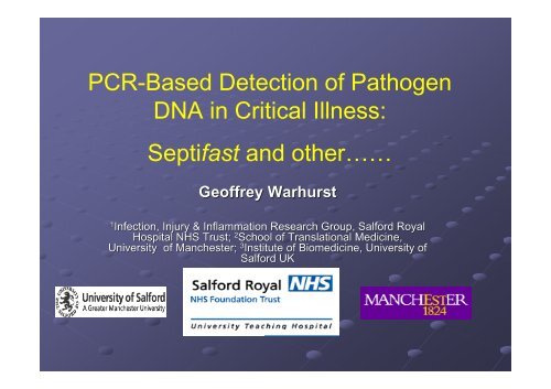 PCR-Based Detection of Pathogen DNA in Critical Illness: Septifast ...