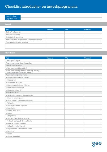 Checklist introductie- en inwerkprogramma - GOC