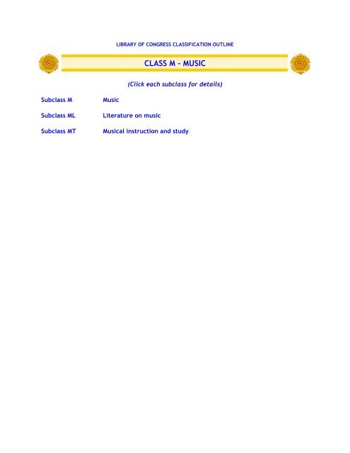 Library of Congress Classification Outline - Class M: Music