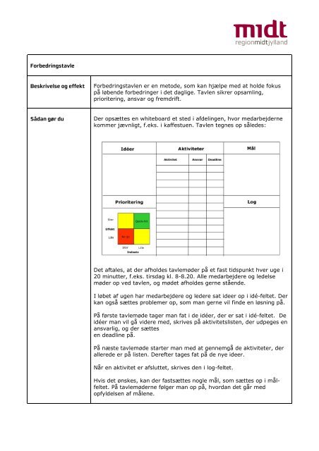 Forbedringstavle Beskrivelse og effekt Forbedringstavlen ... - Midtlab