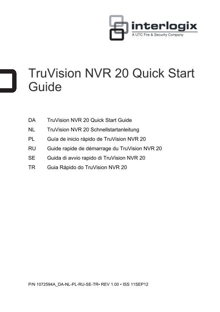 TruVision NVR 20 Quick Start Guide - UTC Fire & Security