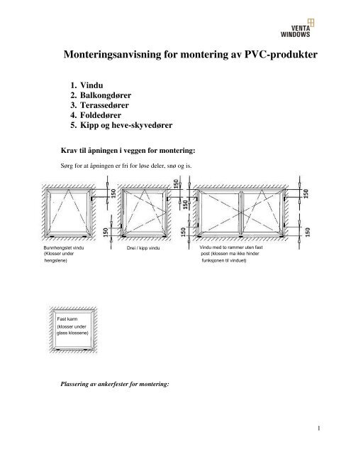 Monteringsanvisning for montering av PVC ... - Venta Windows