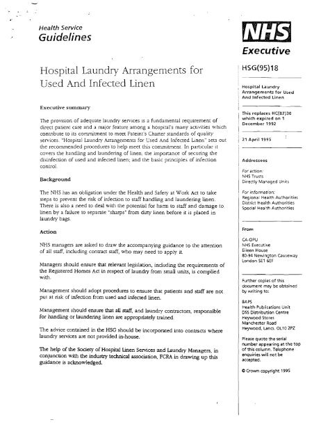 Hospital Laundry Arrangements for Used And Infected Linen