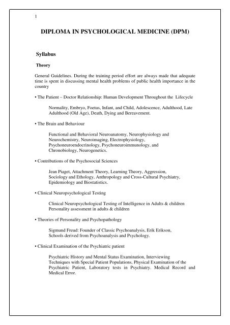 DIPLOMA IN PSYCHOLOGICAL MEDICINE (DPM)
