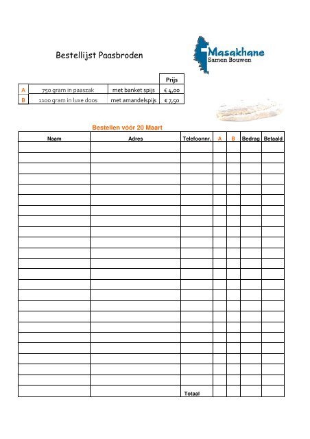 Bestellijst Paasbroden