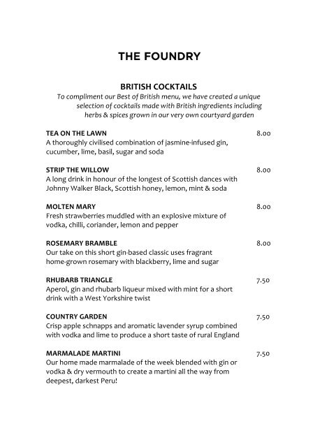 Drinks Menu - The Foundry