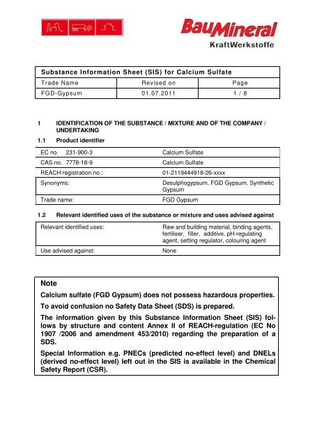 Substance Information Sheet Gypsum