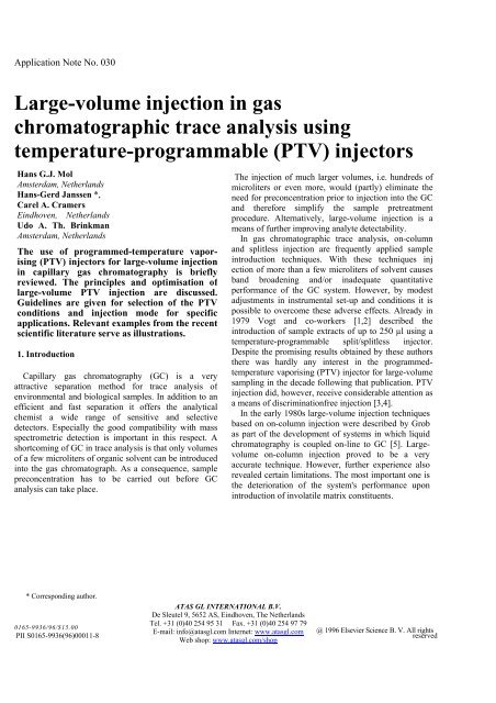 Large-volume injection in gas chromatographic trace ... - Atas GL
