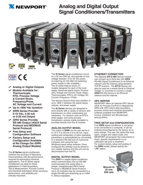 Analog and Digital Output Signal Conditioners/Transmitters - Newport