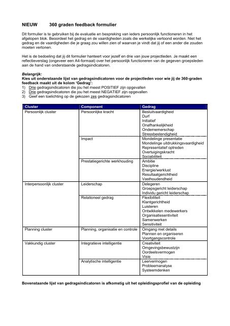 Nieuwe 360 ° TEAM feedback formulier - Wouter van Raad .nl