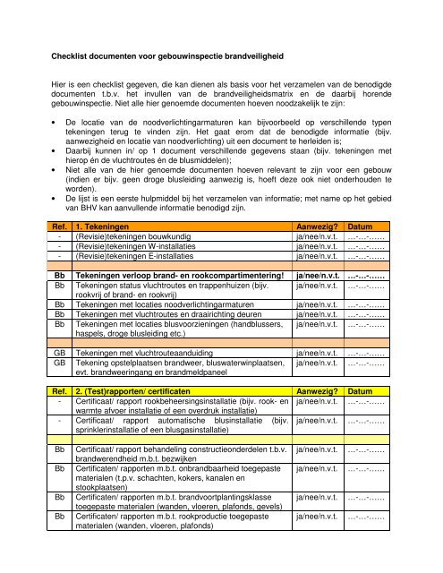 Checklist documenten voor gebouwinspectie brandveiligheid ... - Klf
