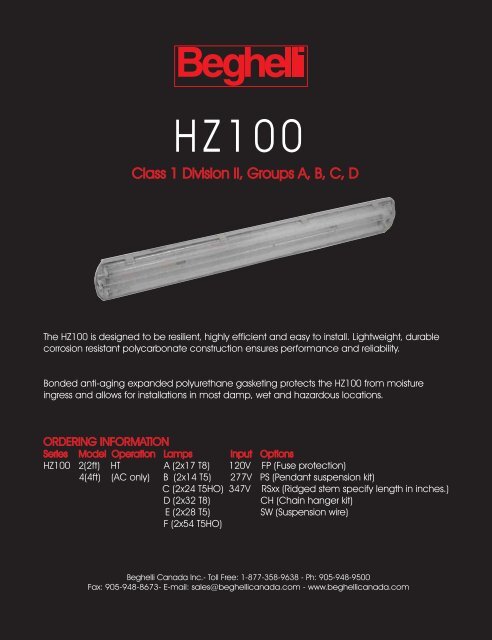 HZ100 Spec Sheet - Beghelli Canada