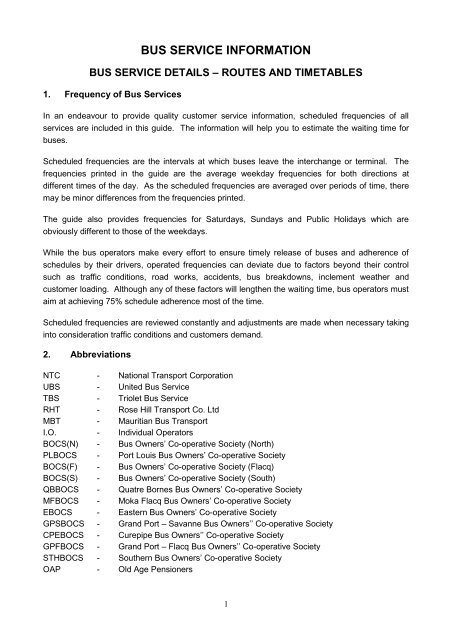 BUS SERVICE INFORMATION - National Transport Authority