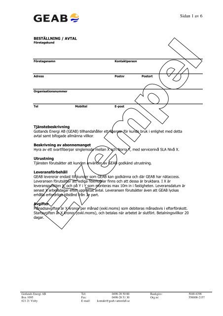 Exempel på avtal Svartfiber med GEAB:s avtal