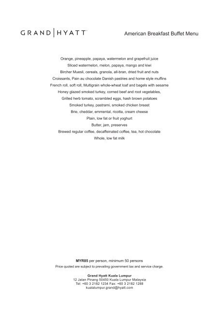 menus - Grand Hyatt Kuala Lumpur - Hyatt