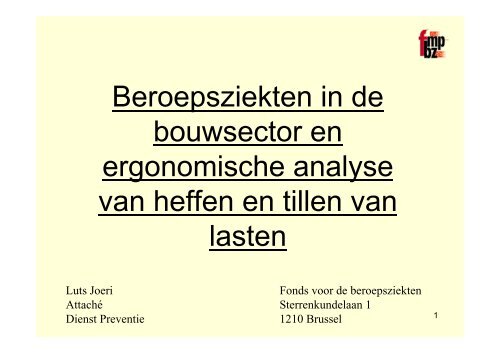 Beroepsziekten in de bouwsector en ergonomische ... - BeSWIC