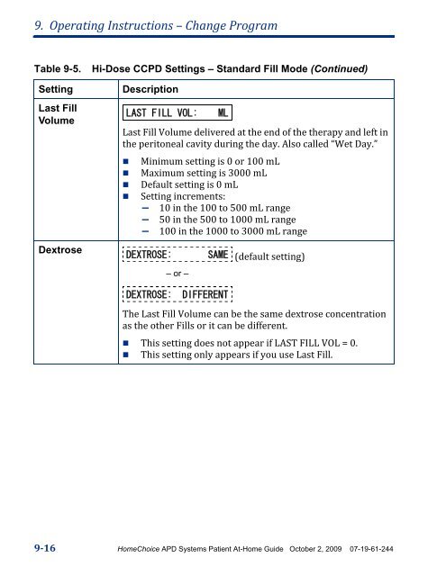 9. Operating Instructions