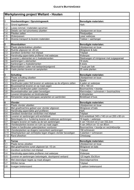 Werkplanning project Wellant - Houten - Guud's BuitenGoed