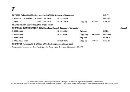 TATHAM, Robert Hall Mission see also HORNBY; Diocese of ...