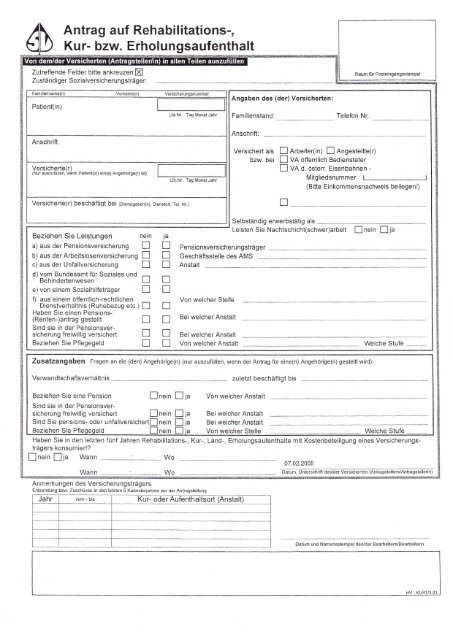Antrag auf Rehabilitations-, Kur- bzw. Erholungsaufenthalt n
