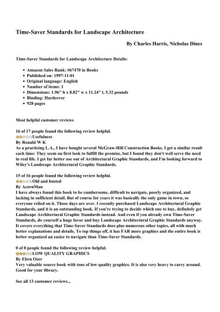 Charles Harris, Nicholas Dines Time-Saver Standards for ...