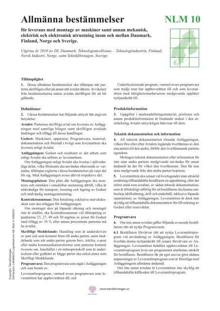 Allmänna bestämmelser NLM 10 - Teknikföretagen