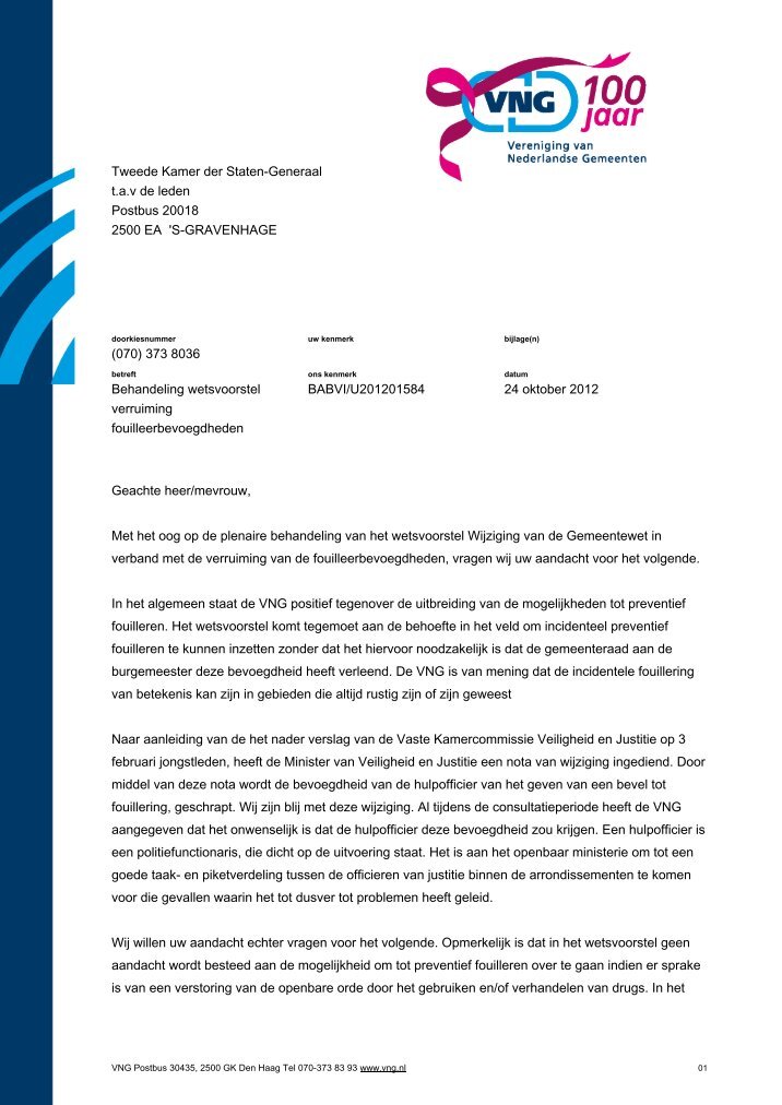 Geachte heer/mevrouw, Wij schrijven u in het kader van het ...