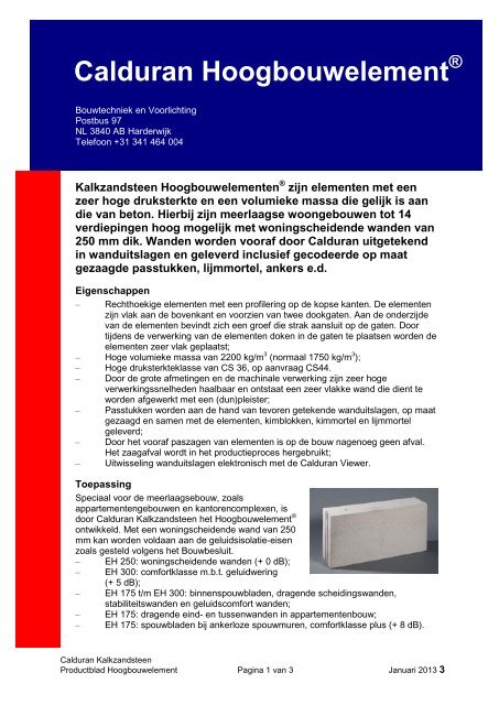 Calduran Hoogbouwelement - Calduran Kalkzandsteen