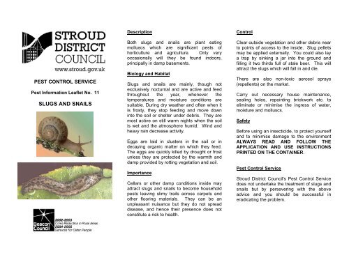 Pest Control Service Leaflet Slugs and Snails - Stroud District Council