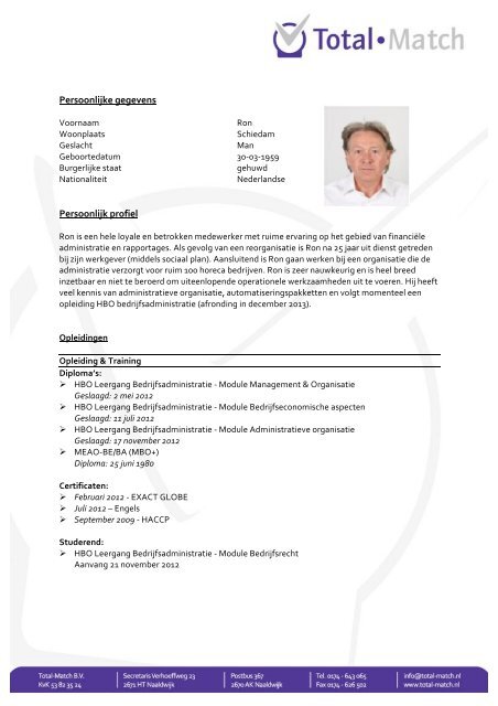 Persoonlijke gegevens Persoonlijk profiel - Total-Match BV