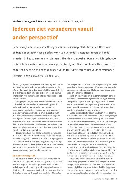 Iedereen ziet veranderen vanuit ander perspectief - Jaap Boonstra