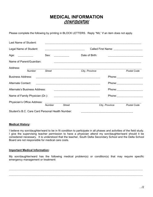 Medical Information Form