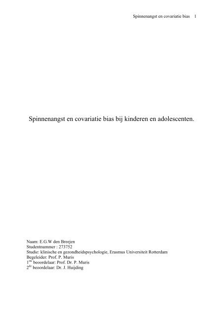 Spinnenangst en covariatie bias bij kinderen en adolescenten.